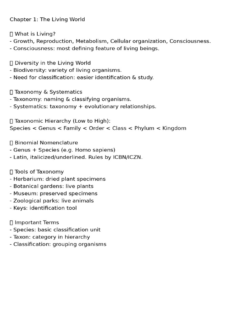 Class11 Bio Ch1 TheLivingWorld Notes | PDF