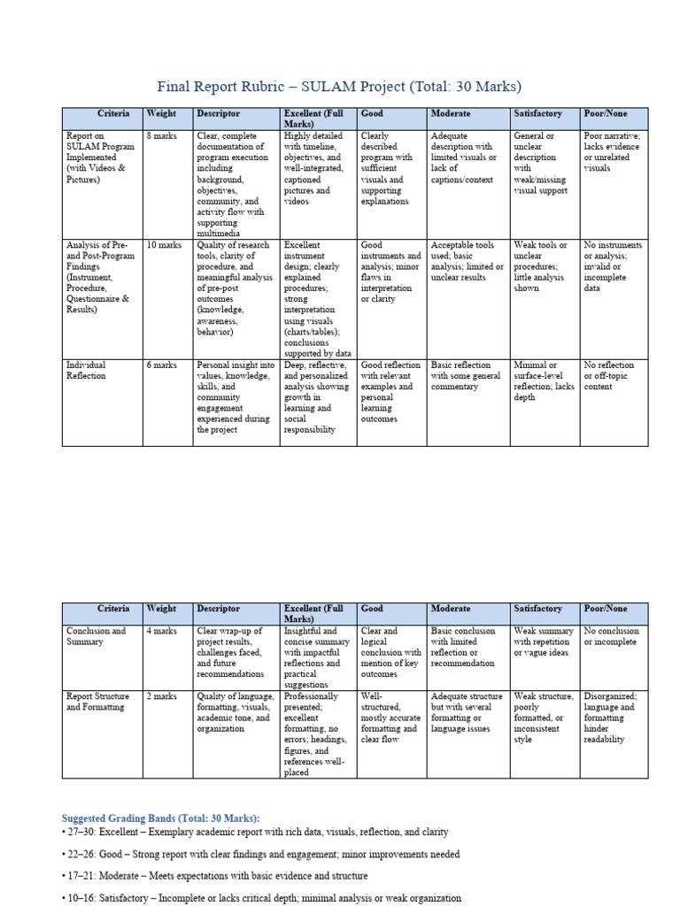 SULAM Project Final Report Rubric | PDF | Data | Cognitive Science
