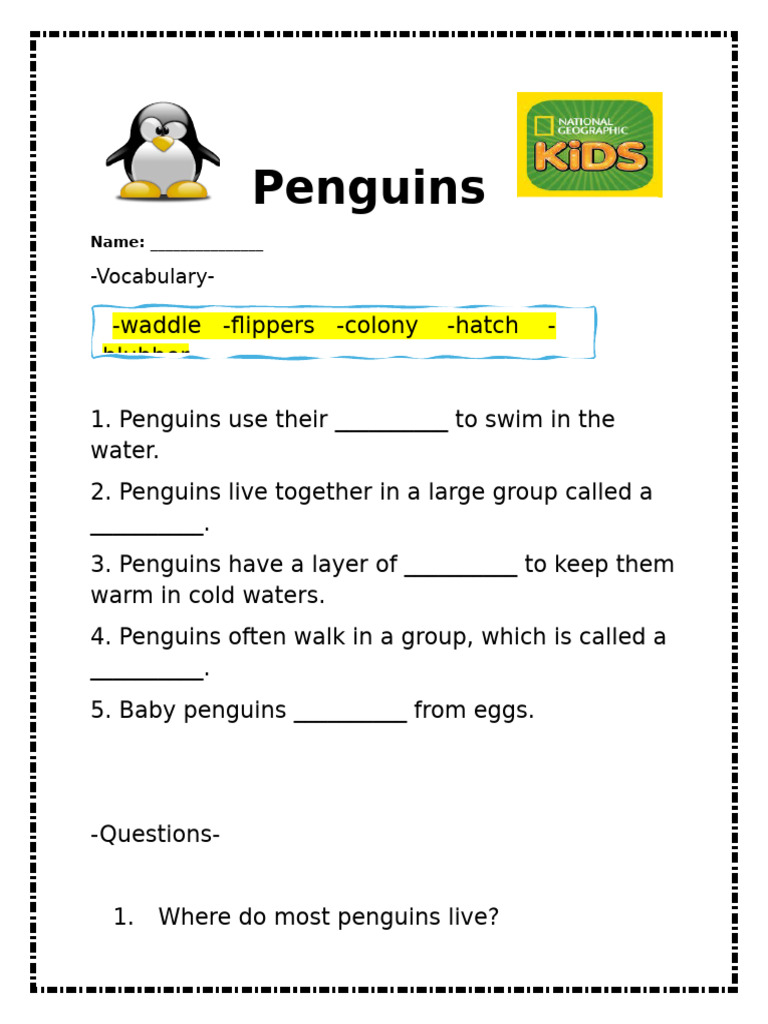 Penguins Worksheet | PDF