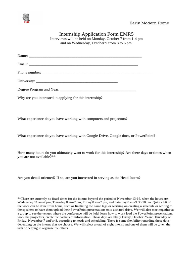 Internship Application Form EMR5 | PDF