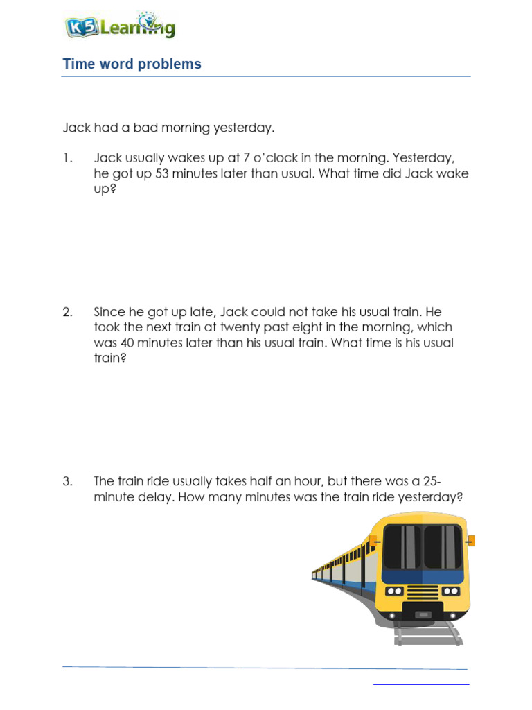 Grade 3 Time Word Problems A | PDF