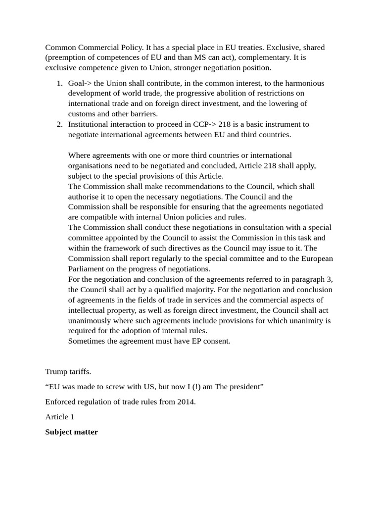 EU Common Commercial Policy Overview | PDF | European Union | Climate ...