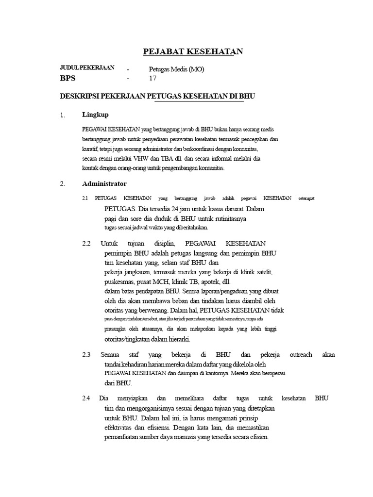 Deskripsi Pekerjaan Staf Yang Bekerja Di BHU PDF | PDF