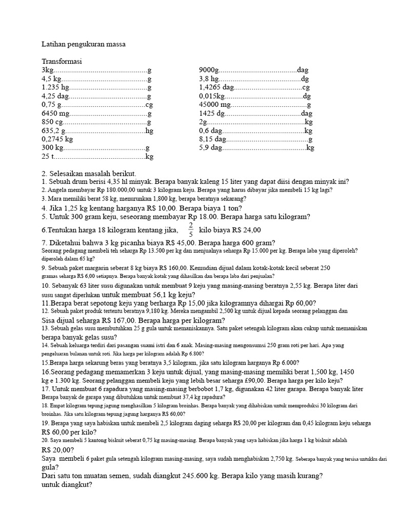 Konversi Ukuran Massa Volume | PDF
