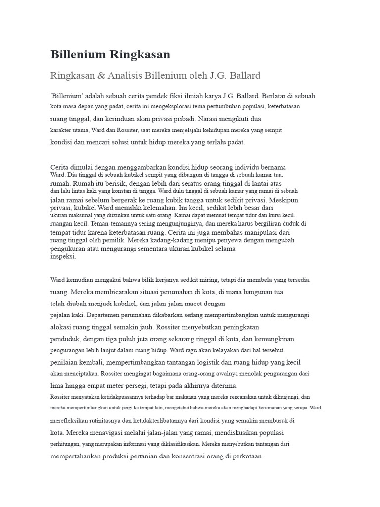 Ringkasan Dan Analisis Billenium | PDF
