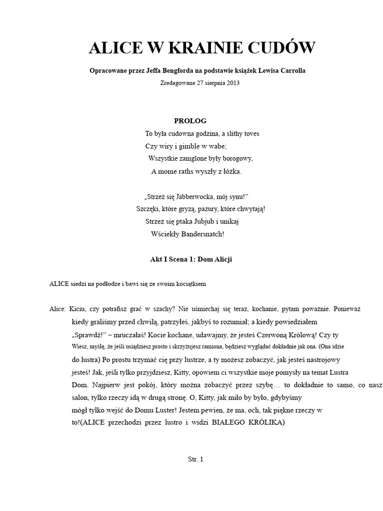 Alicja W Krainie Czarów - Scenariusz | PDF