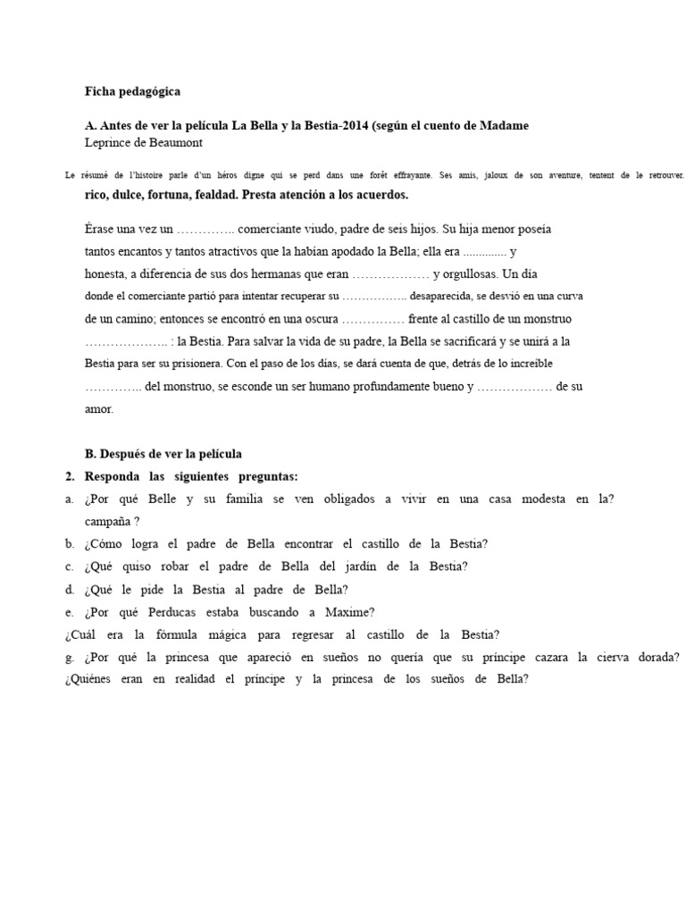 Actividad La Bella y La Bestia | PDF