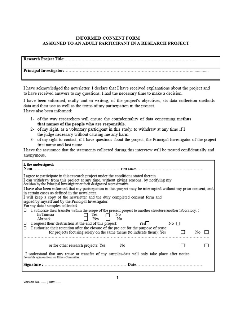 Informed Consent Form For Adults | PDF | Justice | Crime & Violence