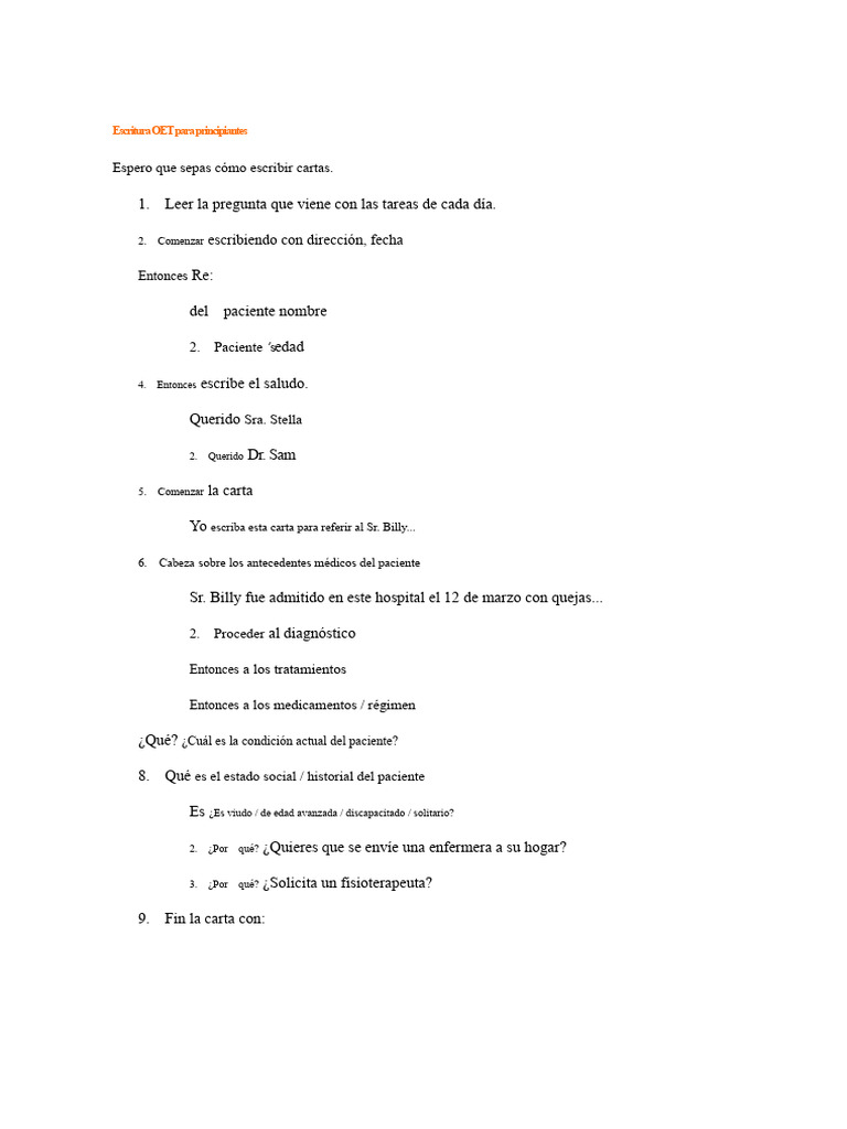 OET Escritura para Principiantes | PDF | Terapia física | Medicamentos ...