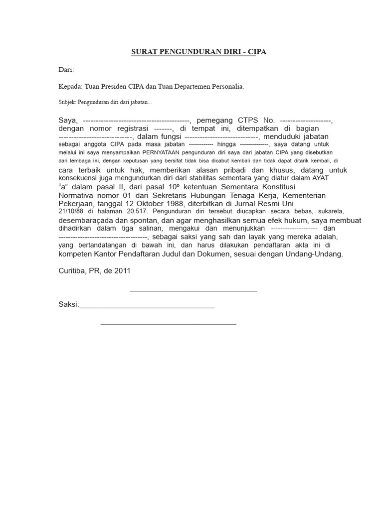Surat Pengunduran Diri CIPA | PDF