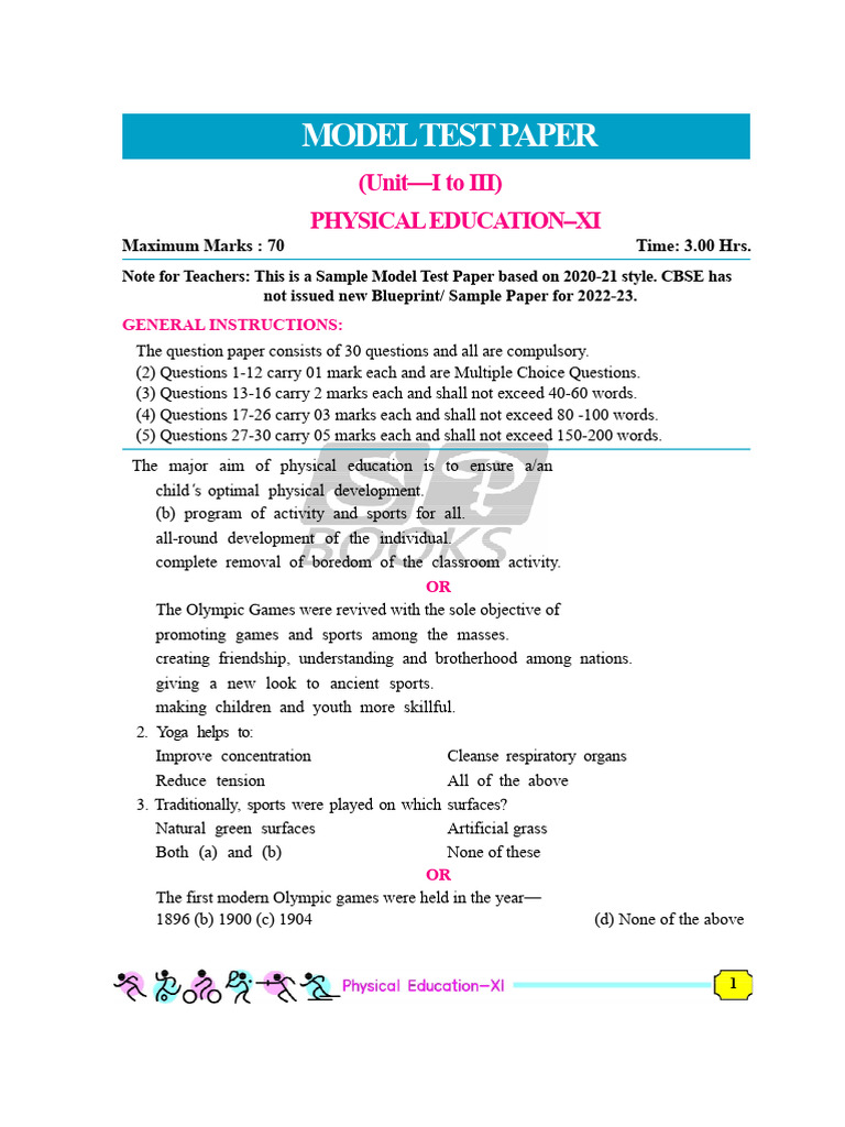 SP Physical 11 Sample Paper | PDF | Sports | Physical Fitness