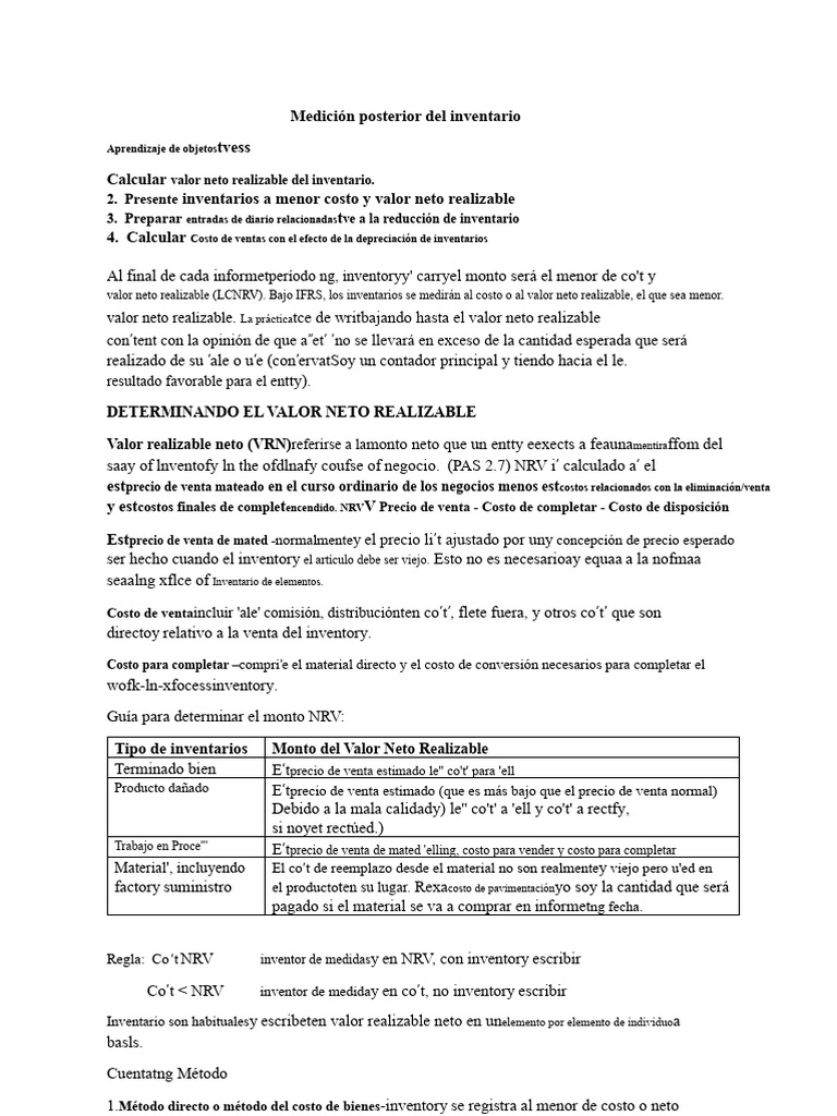Medición Subsecuente de Inventario | PDF | normas internacionales de ...