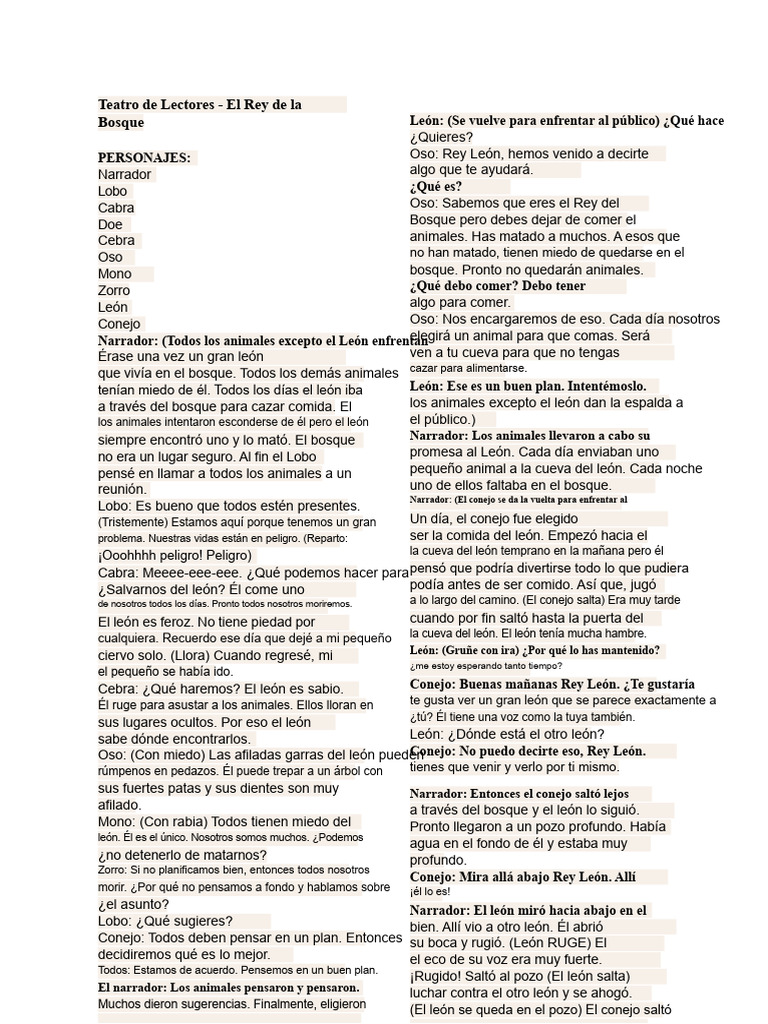 Teatro de Lectores - REY DEL BOSQUE | PDF | León
