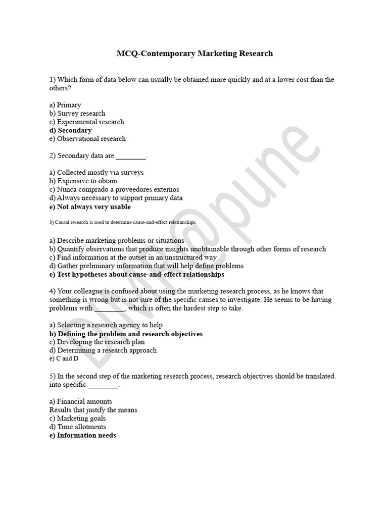 Multiple Choice Question | PDF | Sampling (Statistics) | Marketing Research