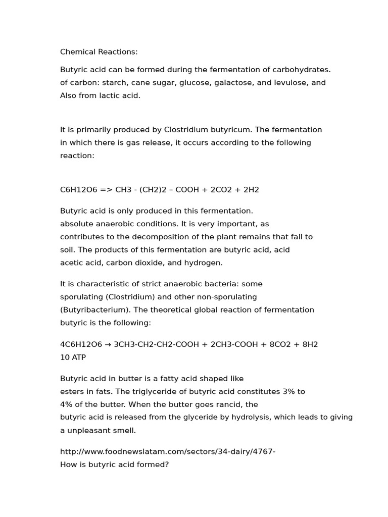 Butyric Fermentation II - Chemical Reactions | PDF