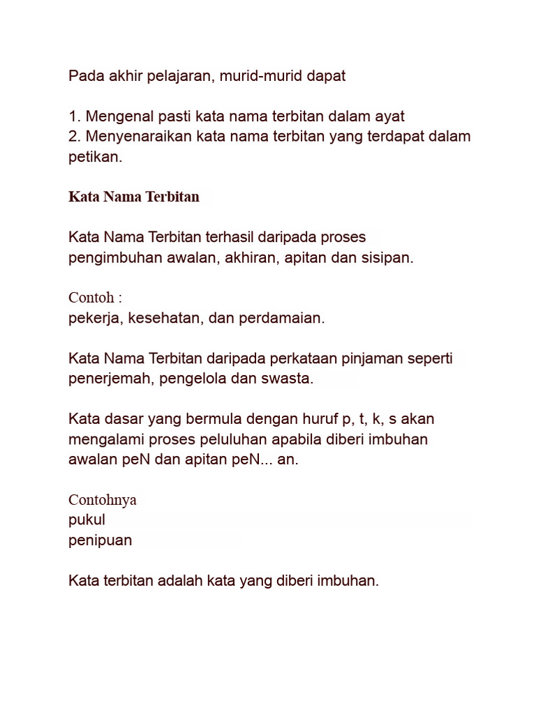 Kata Nama Terbitan | PDF
