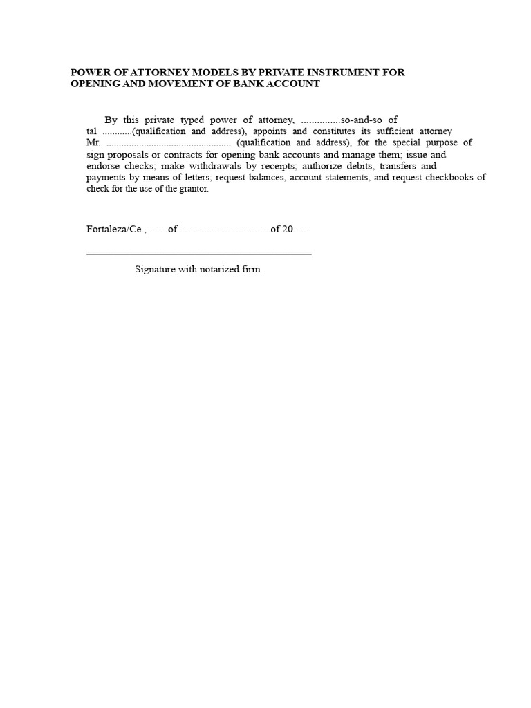 Power of Attorney for Bank Account Management | PDF