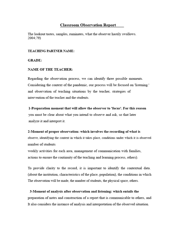 Classroom Report Format | PDF