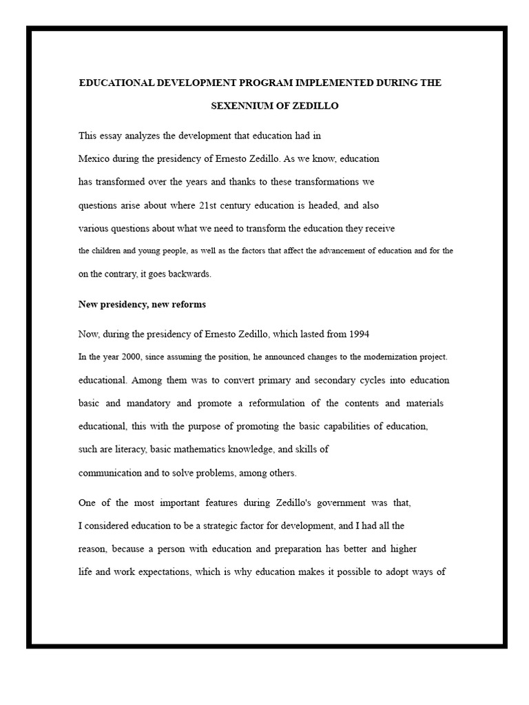 Essay On The Educational Development Program Zedillo | PDF | Knowledge | Learning