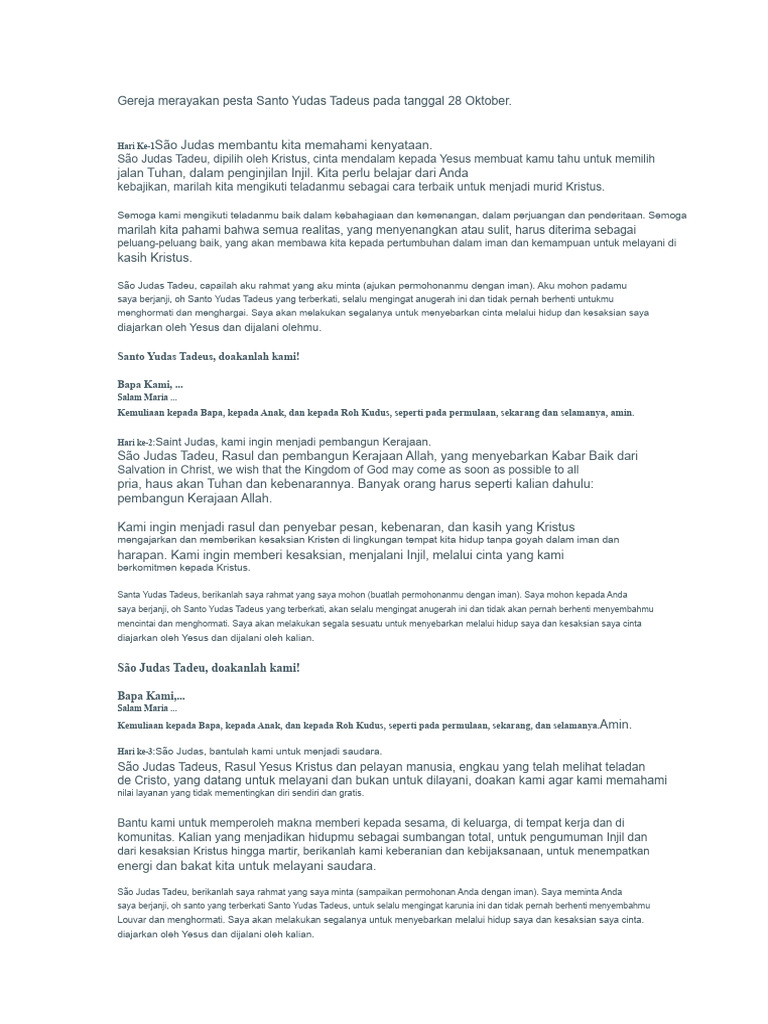 Novena Santo Yudas Tadeus: Panduan Doa | PDF