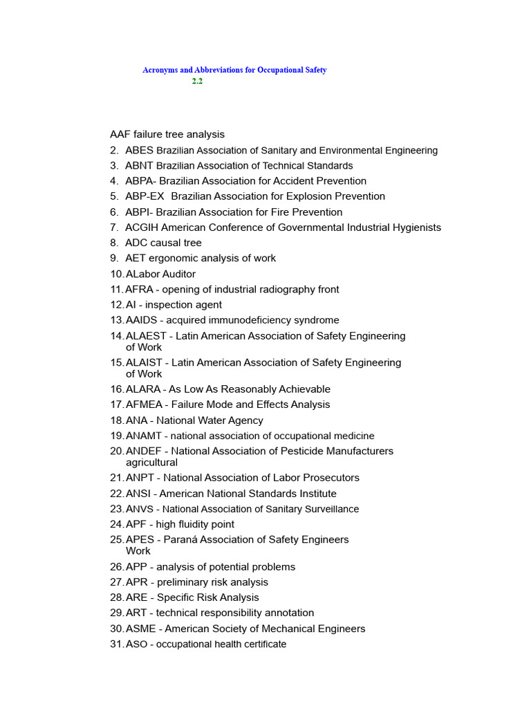 Occupational Safety Acronyms Guide | PDF | Occupational Safety And ...