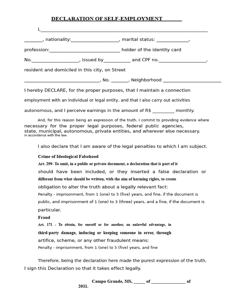 Self-Employment Declaration Form | PDF