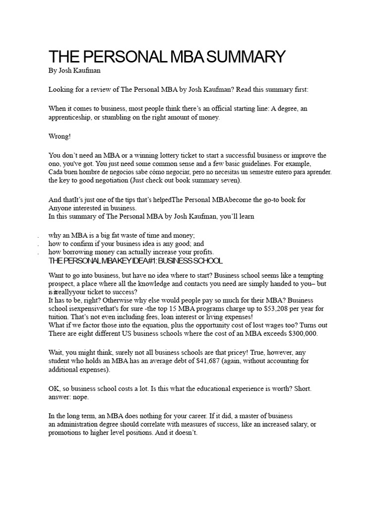 The Personal Mba Summary | PDF | Negotiation | Customer