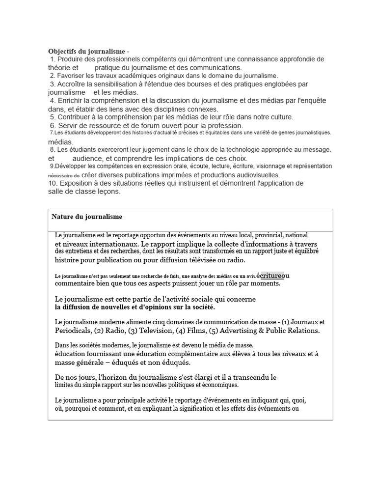 Objectifs et nature du journalisme moderne | PDF | Journalisme | Média ...