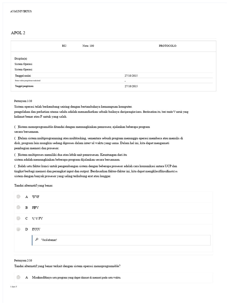 Apol 2 Sistem Operasi Uninter | PDF