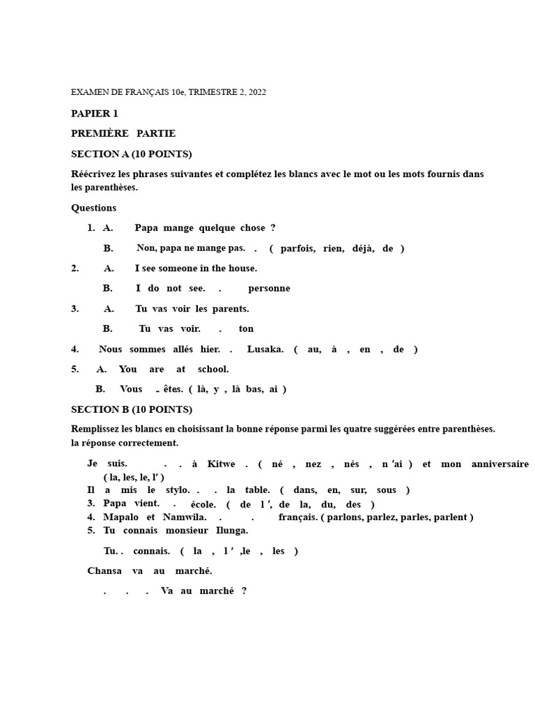 Examen de français 10e, T2 2022 | PDF