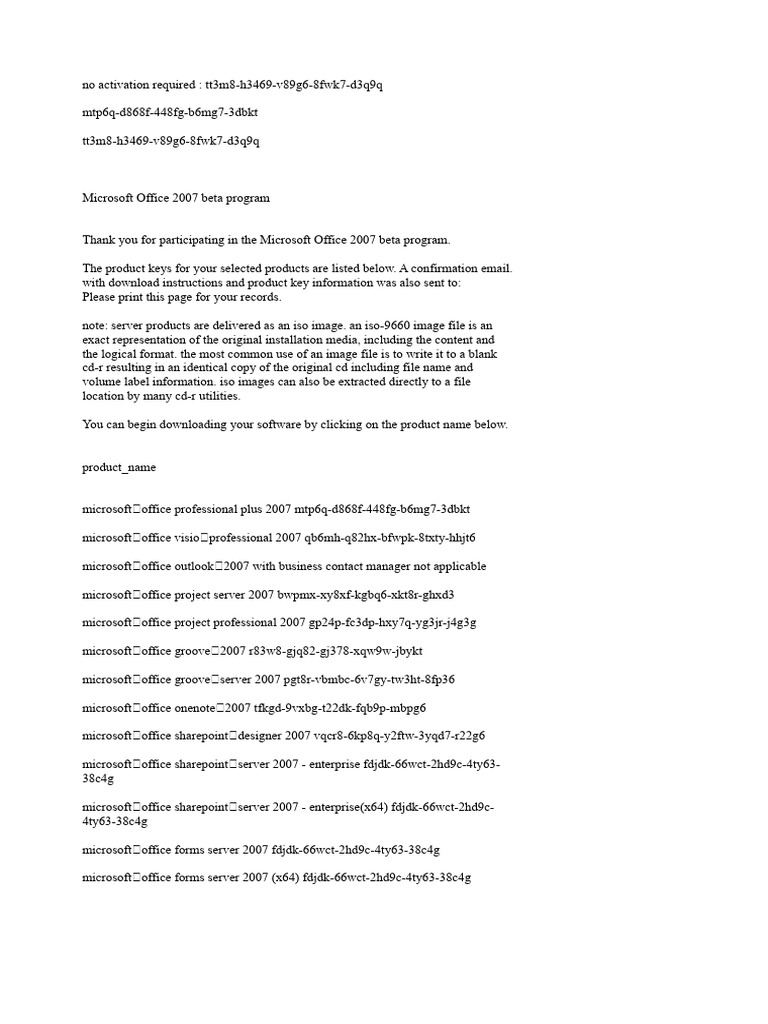 Microsoft Office 2007 Serial Key | PDF | Microsoft Office | Share Point