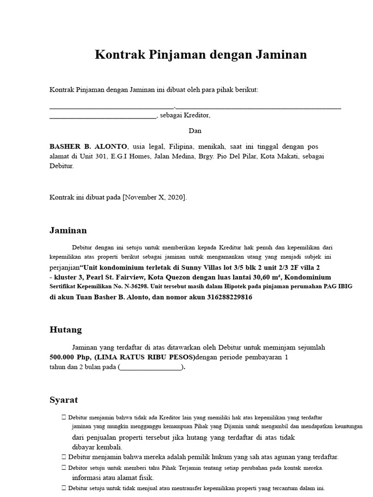 Kontrak Pinjaman Jaminan Properti | PDF