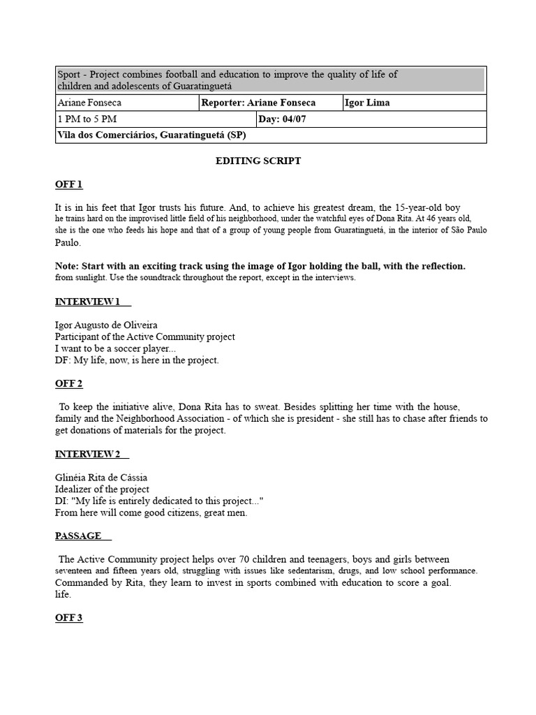 Editing Script Template | PDF