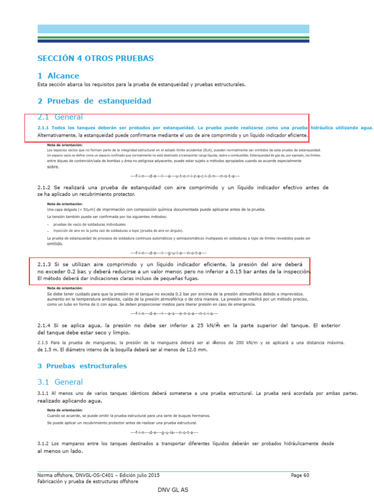 DNVGL-OS-C401 Prueba de Hermeticidad | PDF | Líquidos | Agua