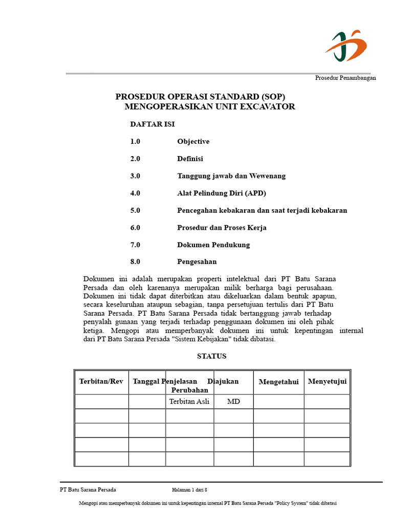 SOP Pengoperasian Unit Excavator | PDF