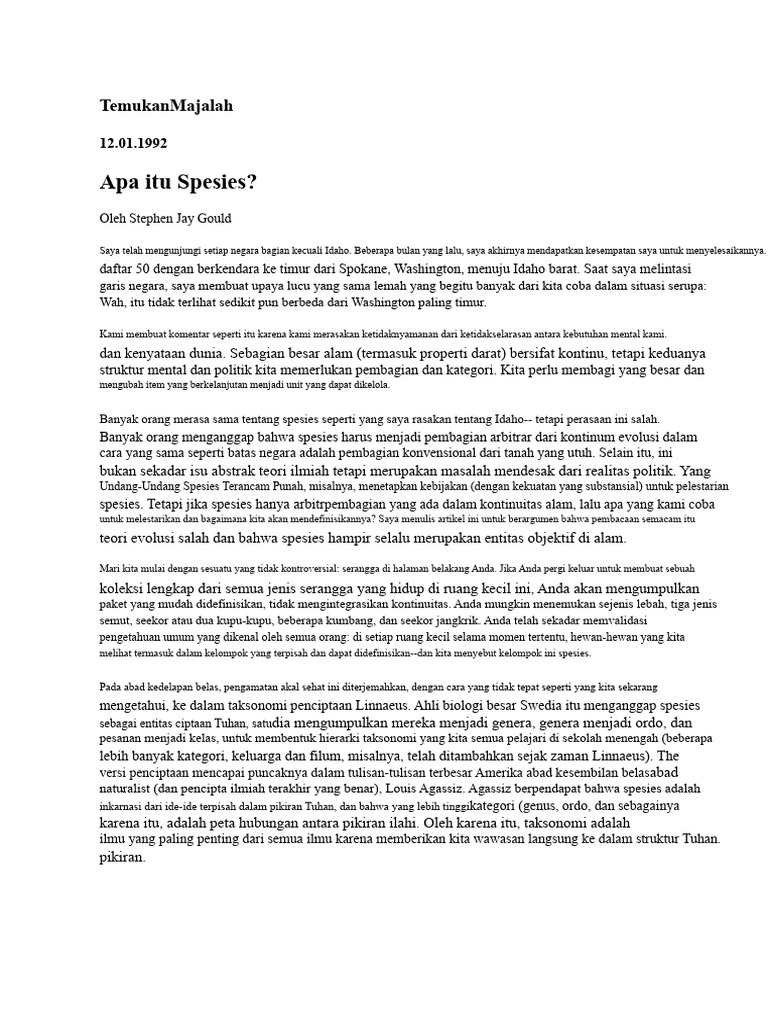 Apa Itu Spesies Oleh Stephen Jay Gould PDF | PDF
