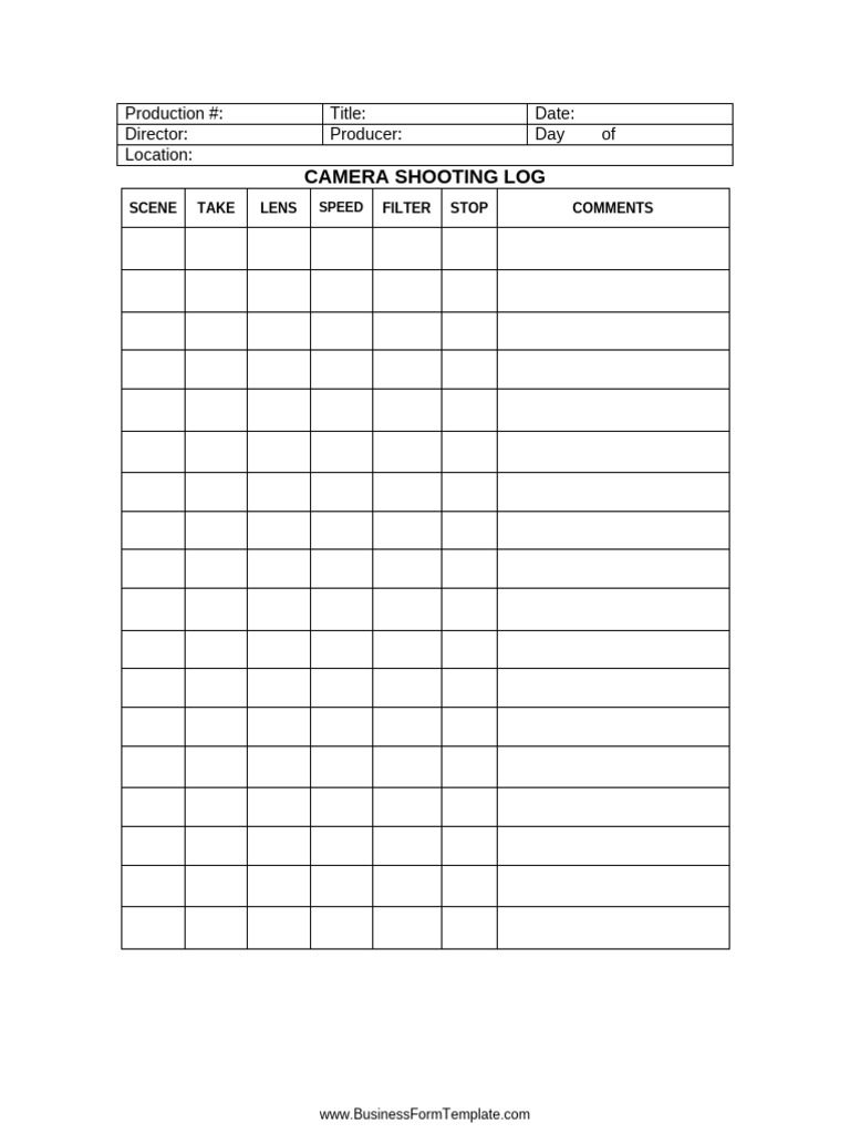 Camera Shooting Log Template | PDF