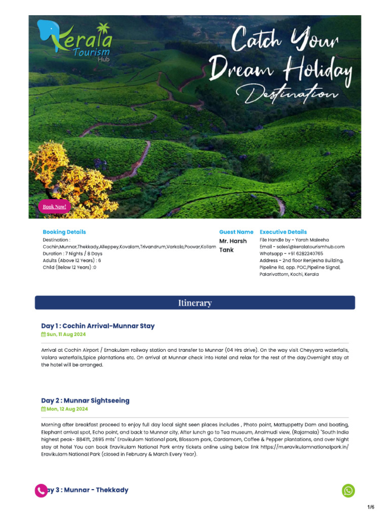 Harsh Tank Kerala Package Final Booked AC 7n8d | PDF