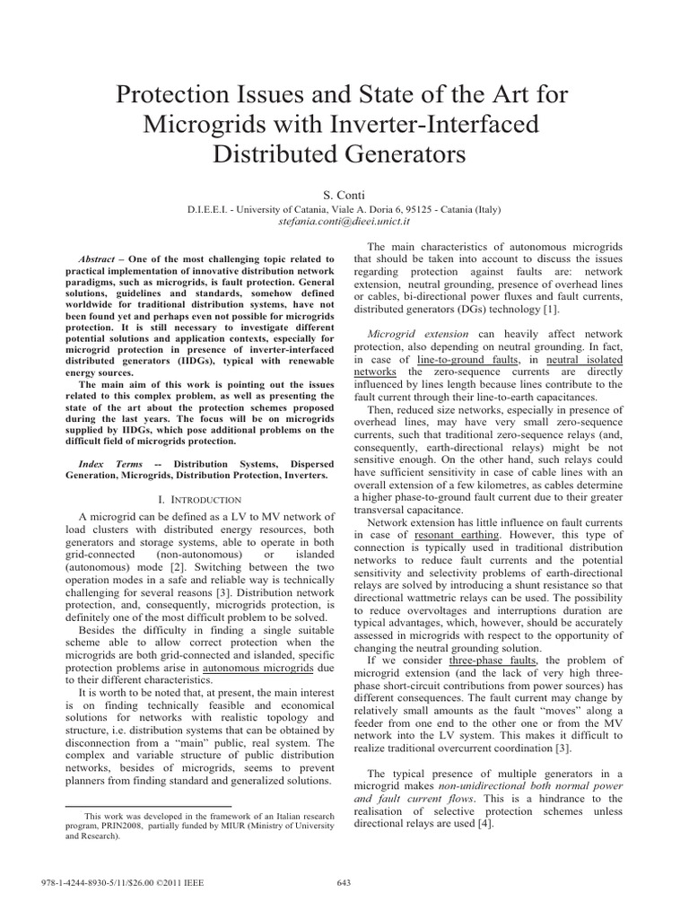 S. Conti 2011 Protection ISSUES and State of The Art For Microgrids With Inverter-Interfaaced DG ...