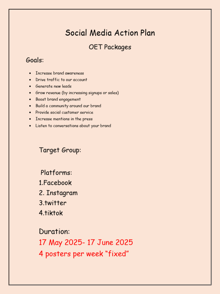Social Media Action Plan Overview | PDF | Business | Communication