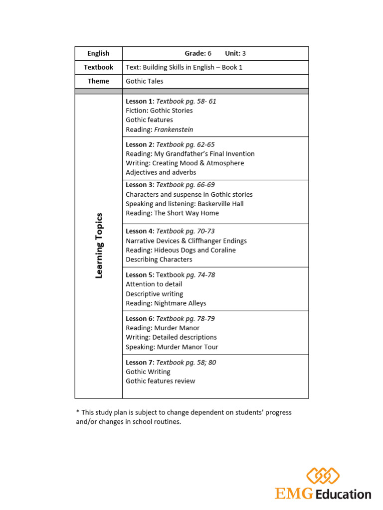 Grade 6 - Unit 3 - Study Plan | PDF