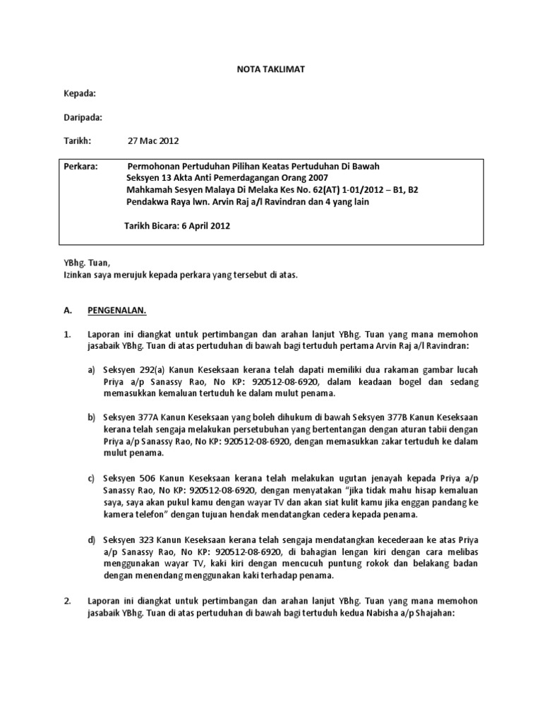 Nota Taklimat (Kes Memperdagangkan Orang) | PDF