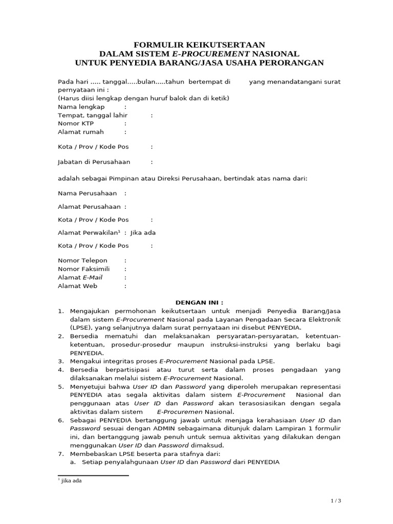 Formulir Keikutsertaan Perorangan | PDF