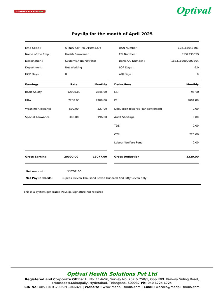 April Pay Slip | PDF
