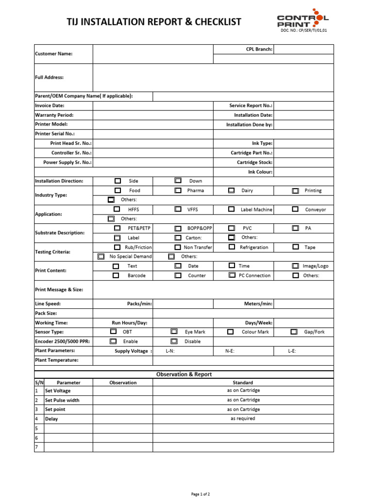 Installation Check List - TIJ | PDF | Printer (Computing) | Computing