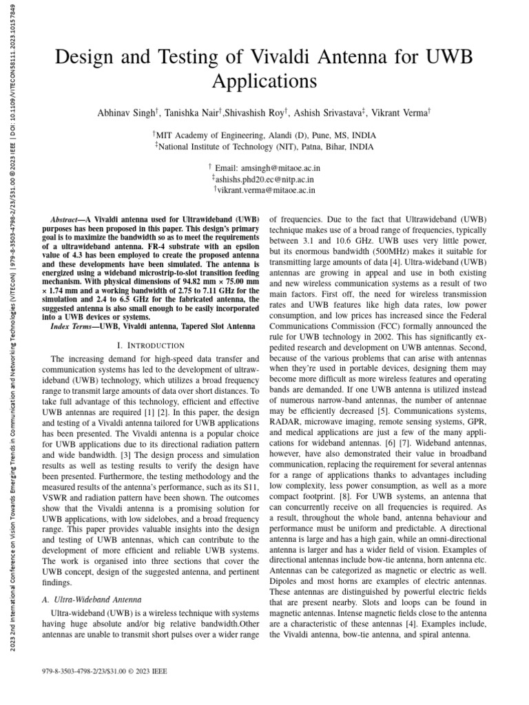 Design and Testing of Vivaldi Antenna For UWB Applications | PDF ...