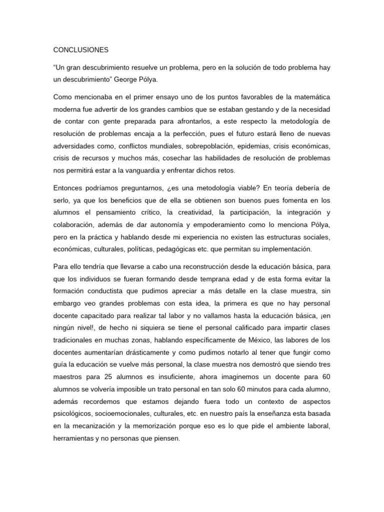 Conclusiones Pfinal | PDF | Enseñando | Maestros