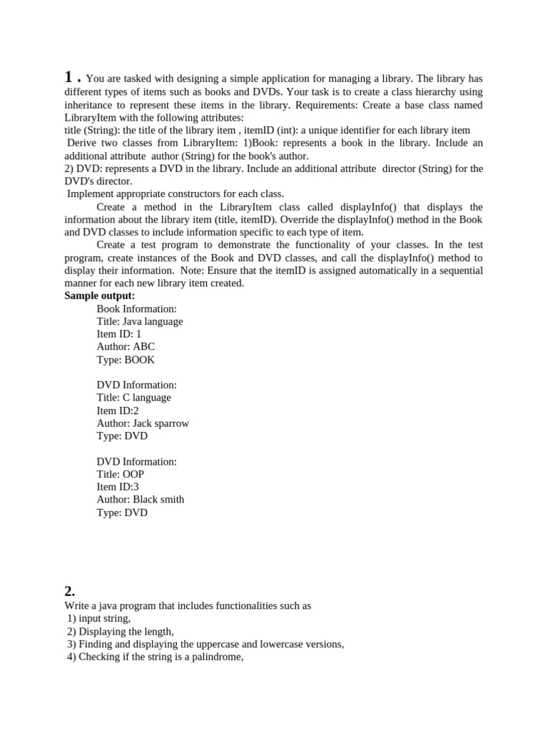 23 24 Sem1 Oop Lab Problem Stmt Csab Pdf Class Computer Programming Method Computer