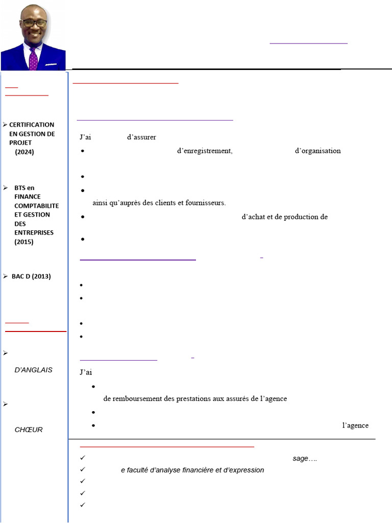 CV Comptable Junior - Zeze Donald Fabrice | PDF | Comptabilité ...