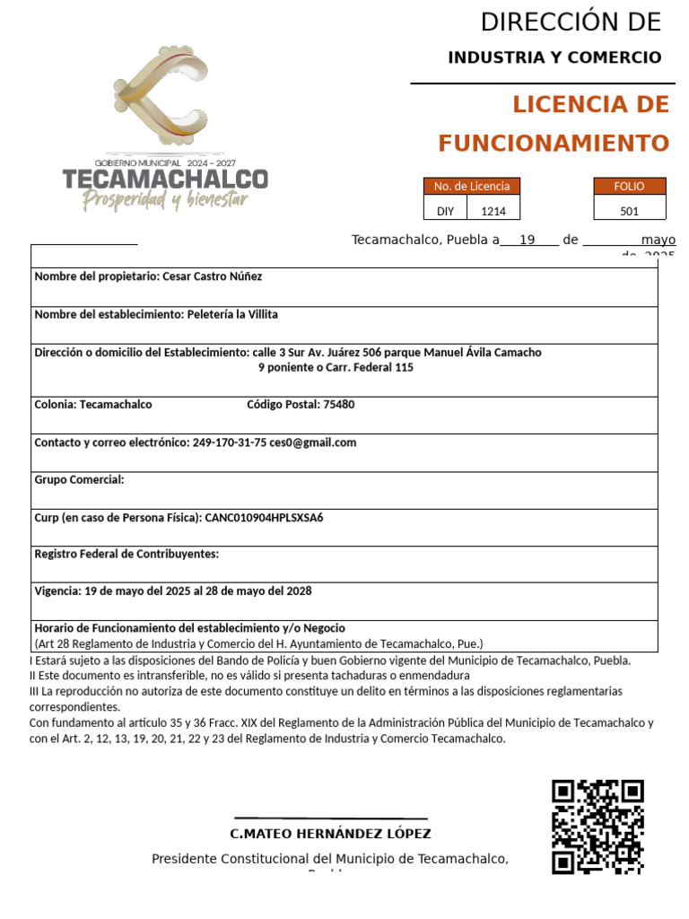 Formato Licencia de Funcionamiento | PDF